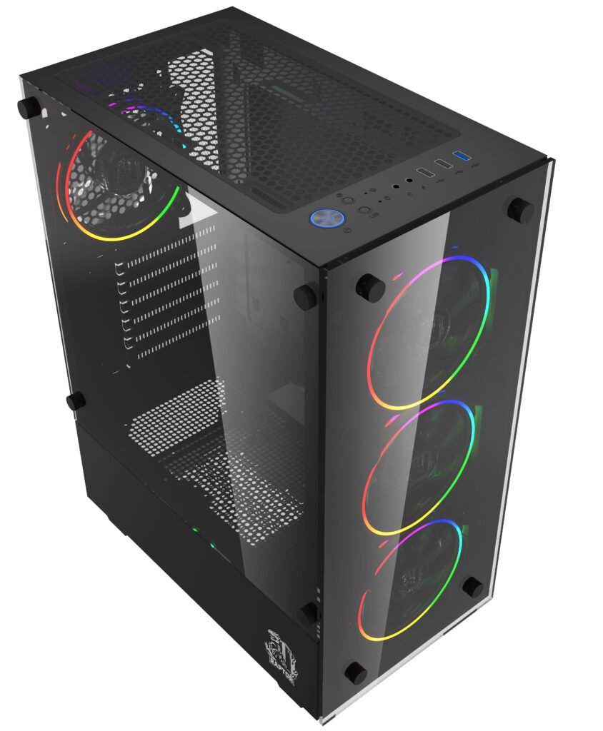 GABINETE RAPTOR SENTINEL TG MID TOWER RGB FAN X4 - TiendaOP